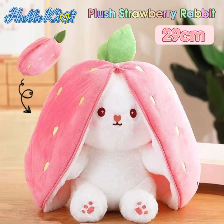 HelloKimi Strawberry Rabbit Plush Cute Bunny 2 In 1 Long Ear Fruit Animal Stuffed Doll Plush ...