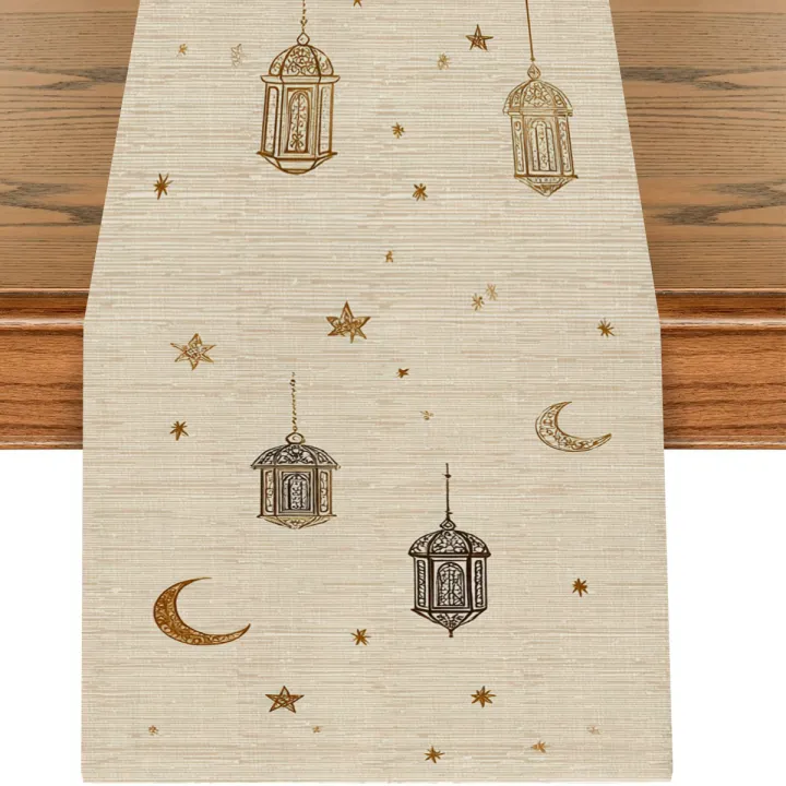 1pcs Ramadan Eid Mubarak Polyester Table Runner Party Decor Golden ...