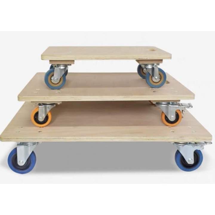 (SG shop) Wooden Platform Dolly Rubber Wheels Wood trolley all ...