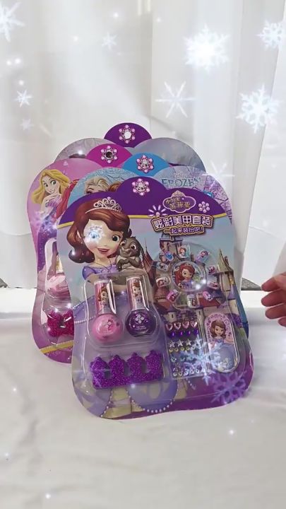 O-New Disney Princess Fake Nail Set Kids Diamond Sticker Nail Polish ...