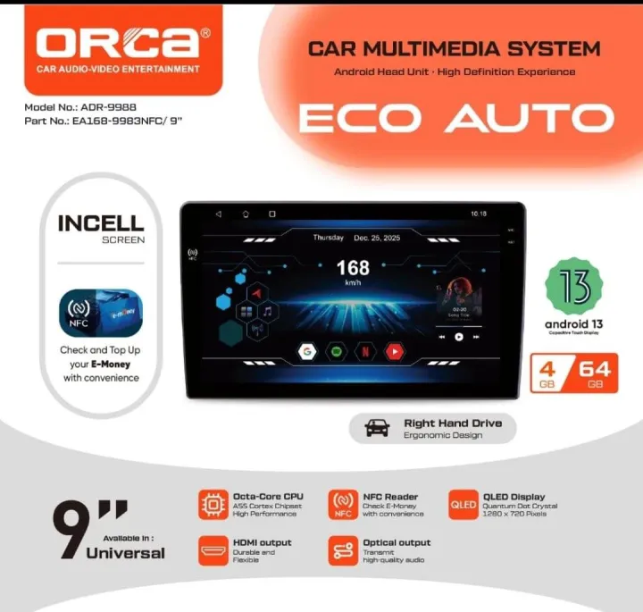 headunit android NEW ORCA ECO AUTO series 9988 NFC RAM 4GB ROM64GB ...