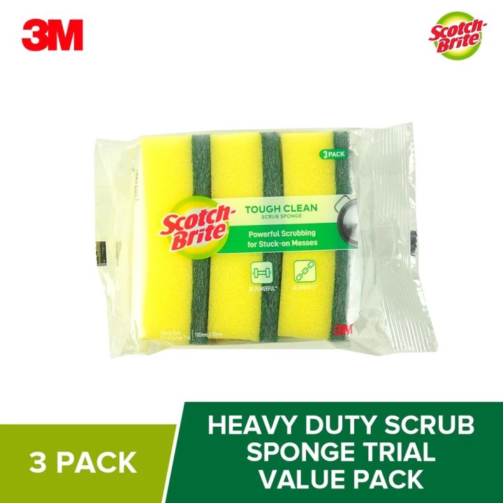 3M SCOTCH BRITE TOUGH CLEAN SCRUB SPONGE TRIAL VALUE PACK 3 PCS PER PACK | Lazada PH