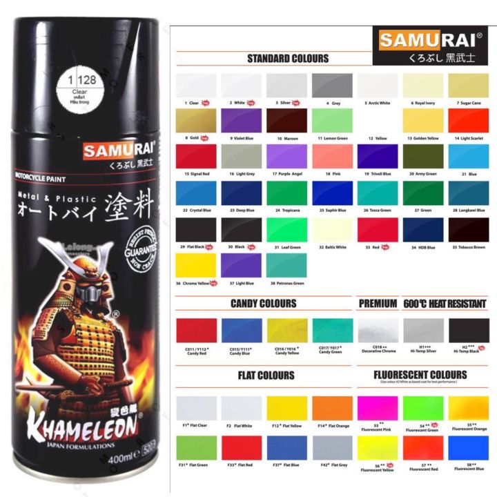 SAMURAI SPRAY PAINT Standard Colours Paint Aerosol Cat Spray Tin Matte ...