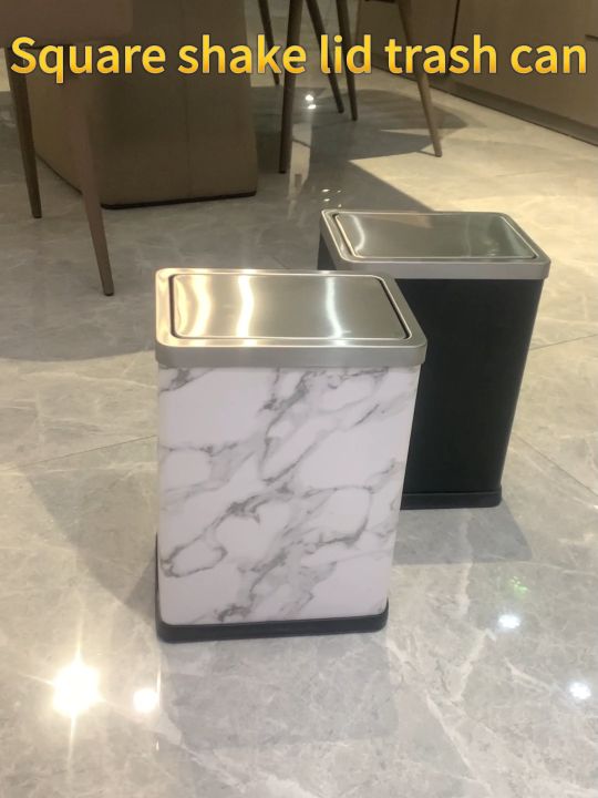 Stainless Steel Square Shake Lid Trash can household large capacity ...