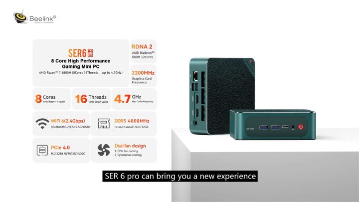 【2023 New Launch】Beelink SER6 Pro Mini PC AMD Ryzen™ 7 7735HS 4.75GHz Windows 11 Pro DDR5 NVME ...