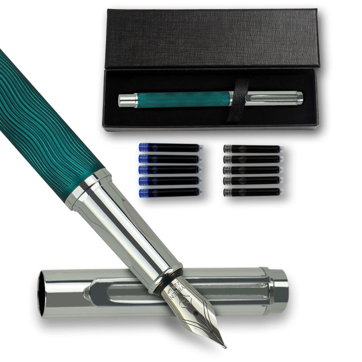 Fountain Pen Medium Nib for Writing & Calligraphy - Fancy Metal Ink Pen ...