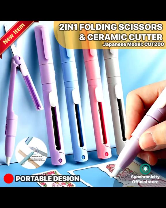 CUT200 Portable Foldable Scissors and Ceramic Cutter Set - 2-in-1 Pen ...
