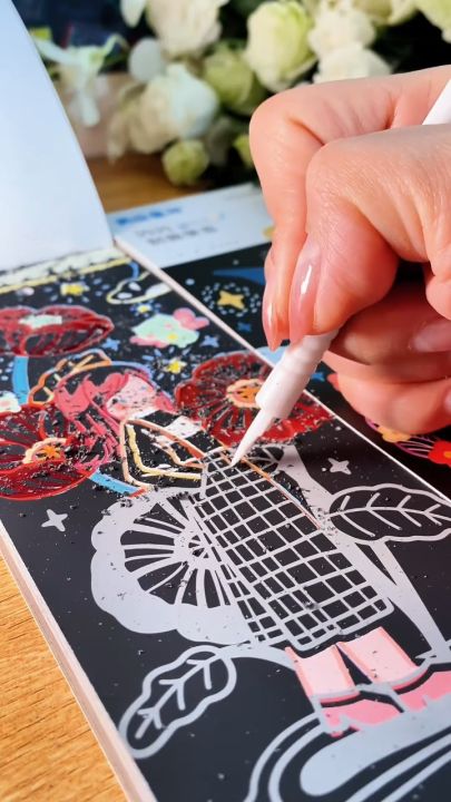 การ์ดกระดาษวาดภาพระบายสี หลากสี Scratchbook DIY ชุดเล่นการ์ดขูด ของเล่น ...