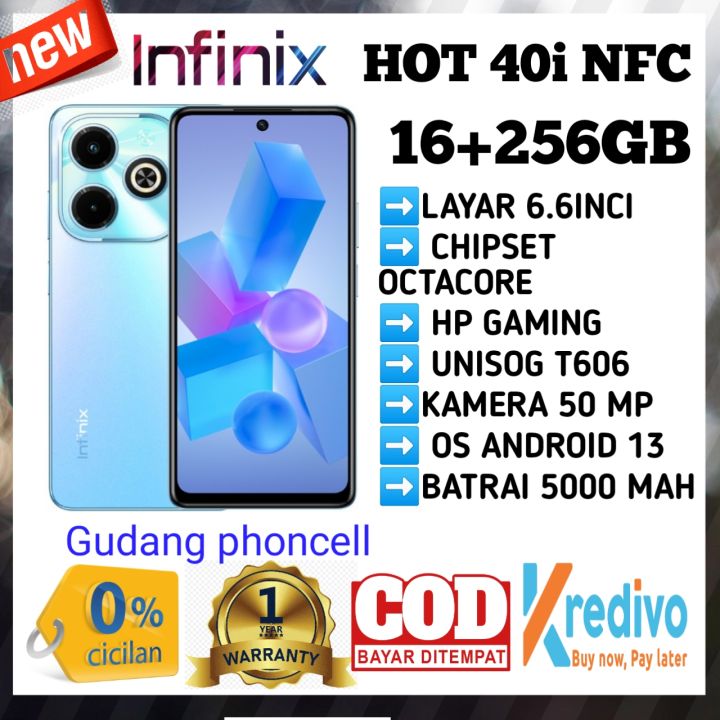 infinix hot 40i NFC 16+256 GB Gaming processor unisog T606, kamera 50 ...