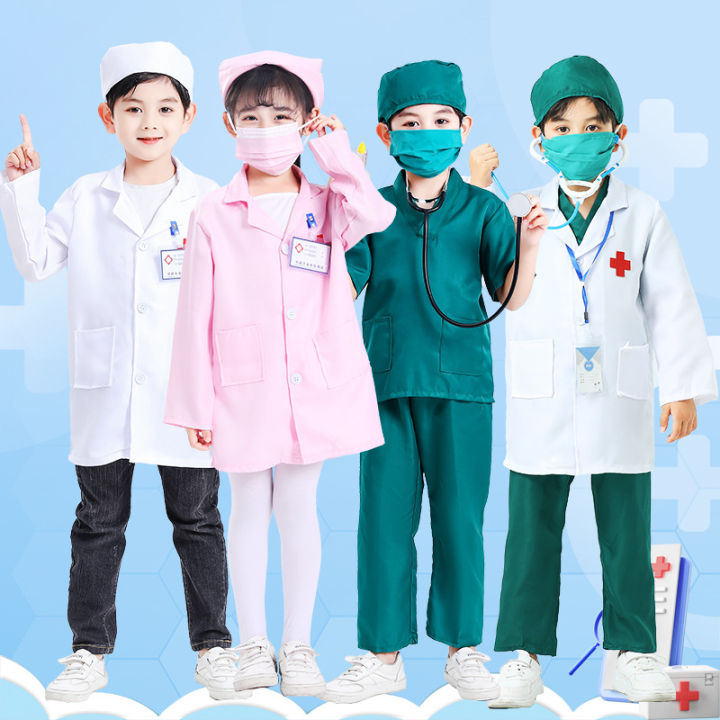 Junyeh Kids Role Play Costume Doctor's Overall White Gown Nurse Uniform ...