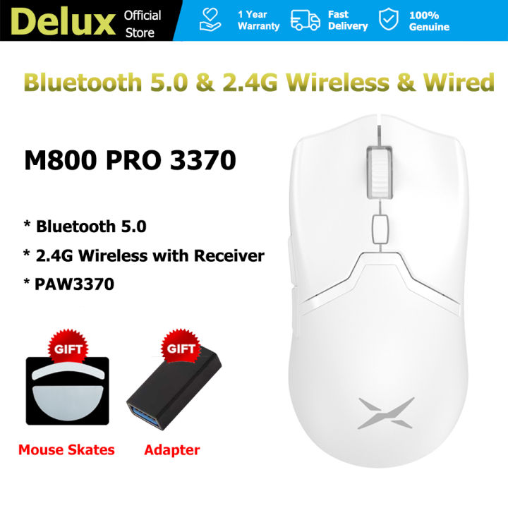 Gaming Mouse Delux M800 PRO PAW 3370 Bluetooth Wireless Gaming Mouse DPI MAX 19000 RGB Wireless ...