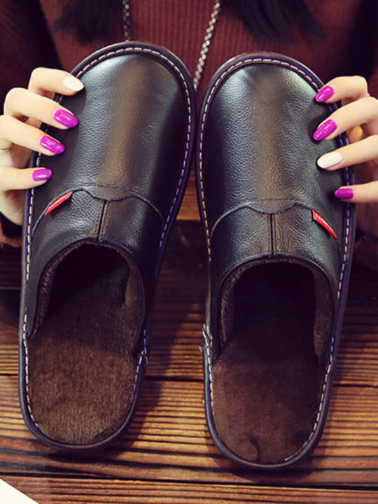 Haining Genuine Leather Face Cotton Slippers Autumn Winter Home Indoor ...