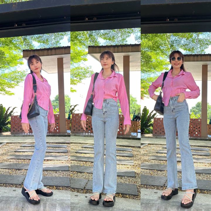 ป้ายจิระนันNo.6766 กางเกงยีนส์ขาม้าเล็ก ทรงสวยมาก ผ้ายืด เอวสูง | Lazada.co.th