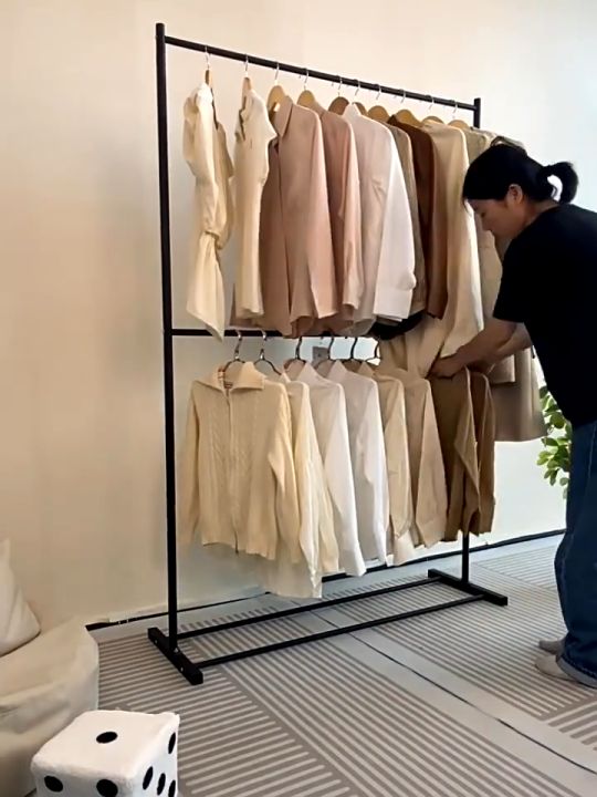 60-150CM Clothes Rack Double Rod Clothes Hanging Rack Stainless Steel ...