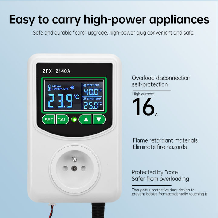 Eu Plug Digital Temperature Controller Socket Outlet Thermostat With Timer Sensor Probe Heating