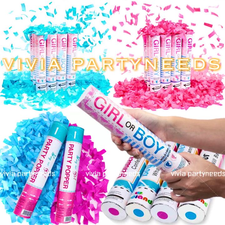 Gender Reveal Party Popper Pink/Blue 40cm Confetti Cannons Boy Or Girl ...