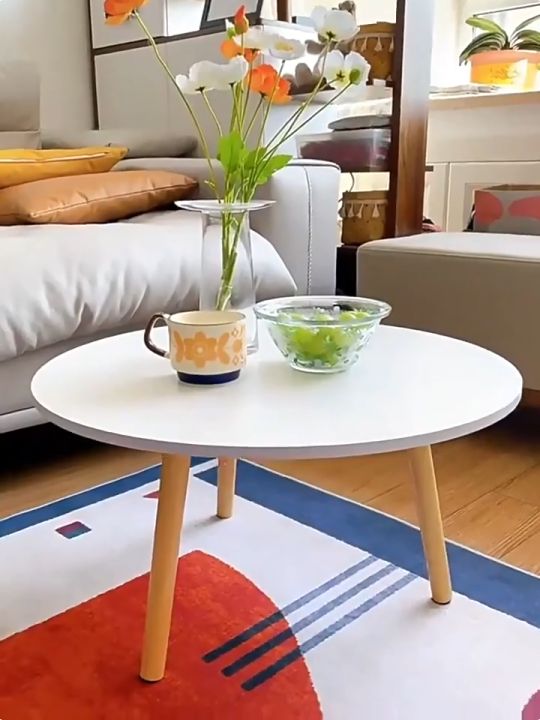 Wooden Small Round Table Simple Round Sofa Table Side Table for Living ...