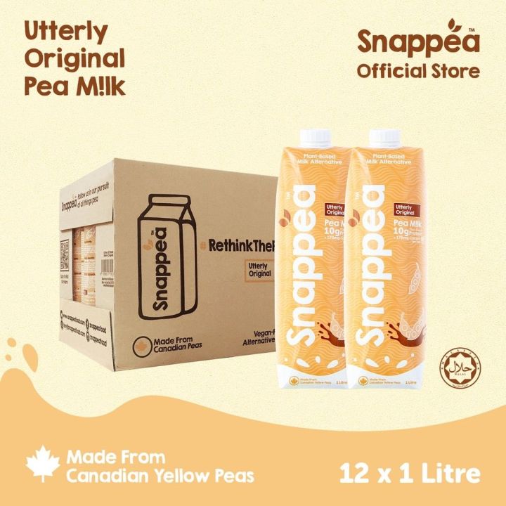 Snappea Original Plant Based Vegan Pea Milk, UHT Dairy Free Milk, 12 x ...