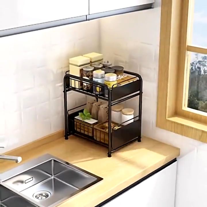Kitchen Steel Sliding Cabinet Rak Pull Out Organizer Drawer Pantry ...