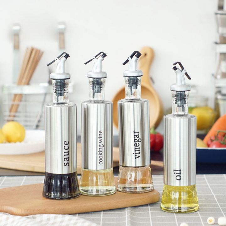 300ML Elegant Glass Stainless Steel Cover Liquid Condiments Container ...