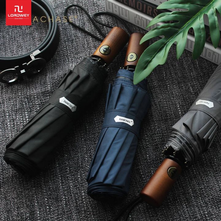 LORDWEY&Parachase Automatic Umbrella Men Business 10 Ribs Wood Handle ...