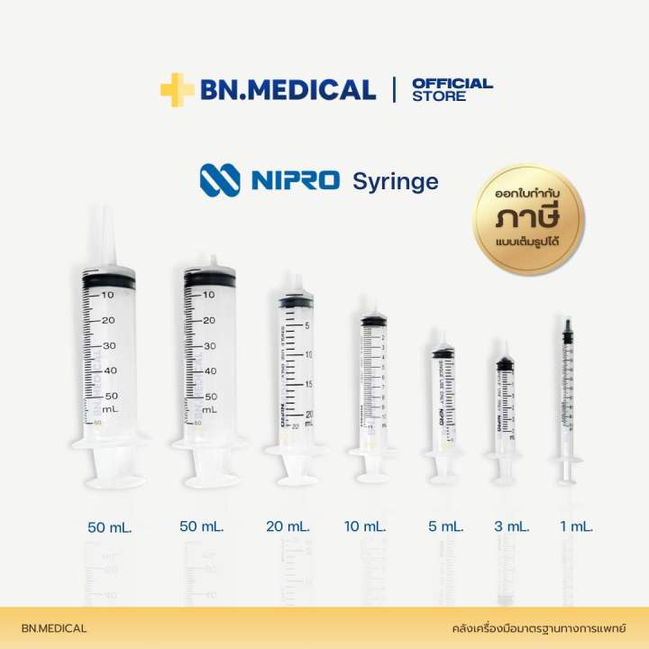 Syringe กระบอกฉีดยา (ขายแยกชิ้น) ไซริงค์ Nipro ขนาด 1 3 5 10 20 50 ml ไม่มีเข็ม ป้อนยา กระบอกฉีด ...