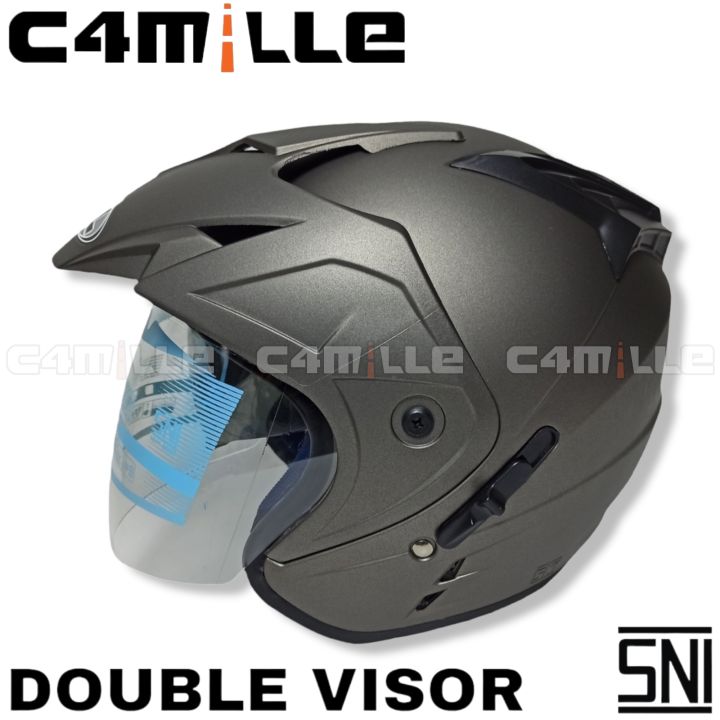 HELM DUKE SOLID GREY DOFF DOUBLE VISOR HALF FACE MURAH SNI | Lazada ...