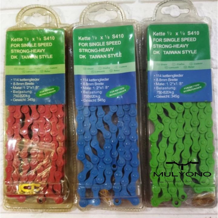Rantai sepeda warna sepeda single ready warna merah, biru dan hijau ...