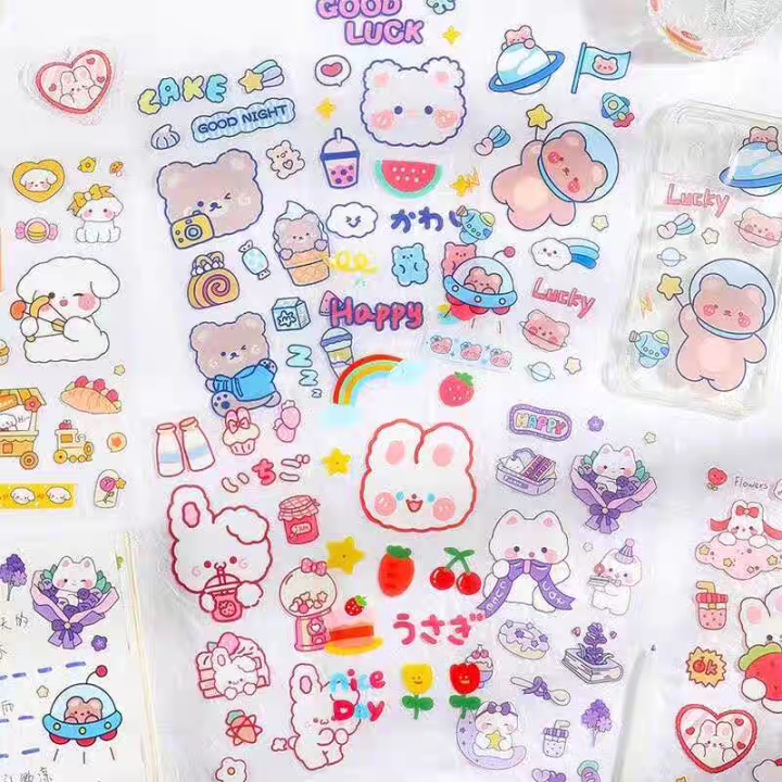 Cute cartoon animal seamless waterproof stickers cute handheld fan ...