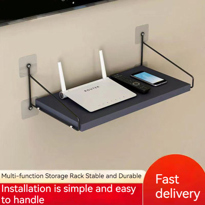 Wall mounted shelves no punching rack TV set-top box storage rack WiFi ...
