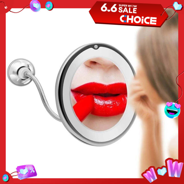 Flexible Gooseneck Makeup Mirror with LED Light 10X Magnifying Mirror ...
