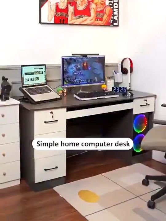 SABRAN Modern Minimalist Computer Desk Office Desk With Drawer Cabinet ...