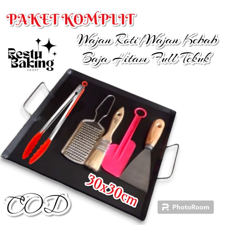 Paket Komplit Wajan Roti Bakar/Wajan Kebab ukuran 30x30cm/Wajan Baja ...