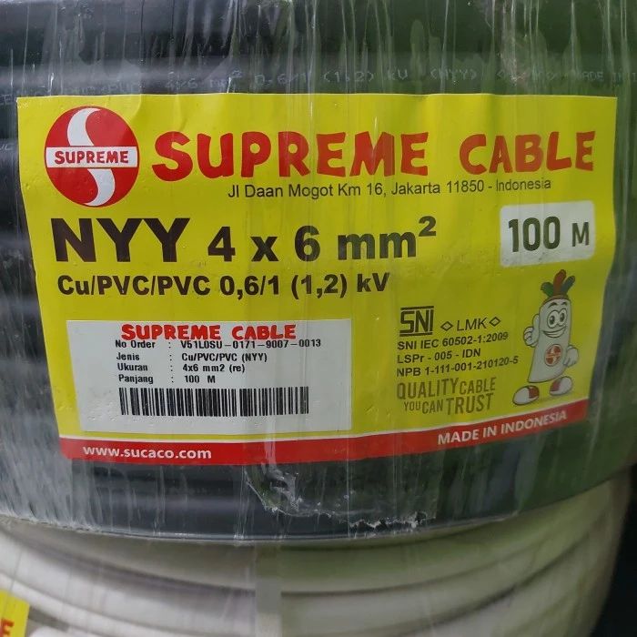 Kabel kawat tembaga NYY 4X6MM Supreme 4 besar Eceran 5/10 meter ...