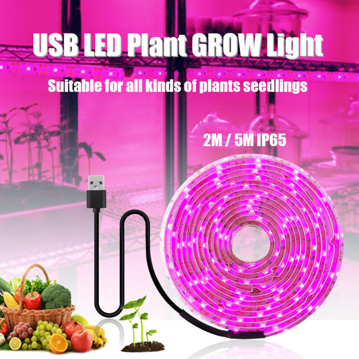 ไฟ LED ปลูกพืชแบบ USB 5V 2M 5M 5M โคมไฟ Grow ไฮโดรโปนิกส์เต็มสเปกตรัมหลอดไฟเพาะเมล็ดพืชเรือน ...
