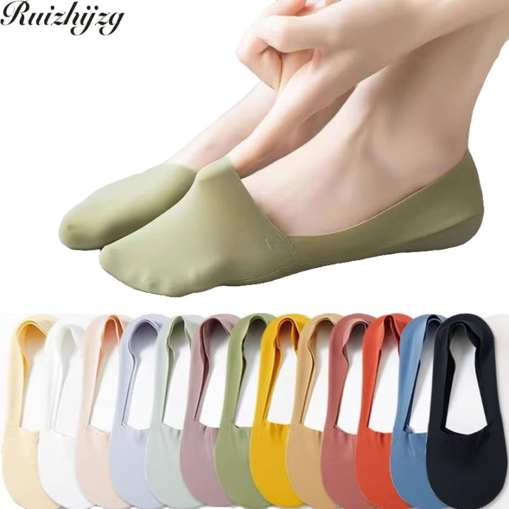 Ruizhijzg Ready Stock Women Ice Silk Seamless Boat Socks Thin Silicone ...