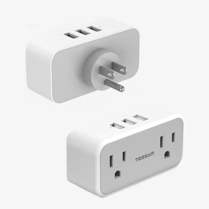 TESSAN 3 Prong Power Adapter Outlet Extender Extension Socket with USB ...