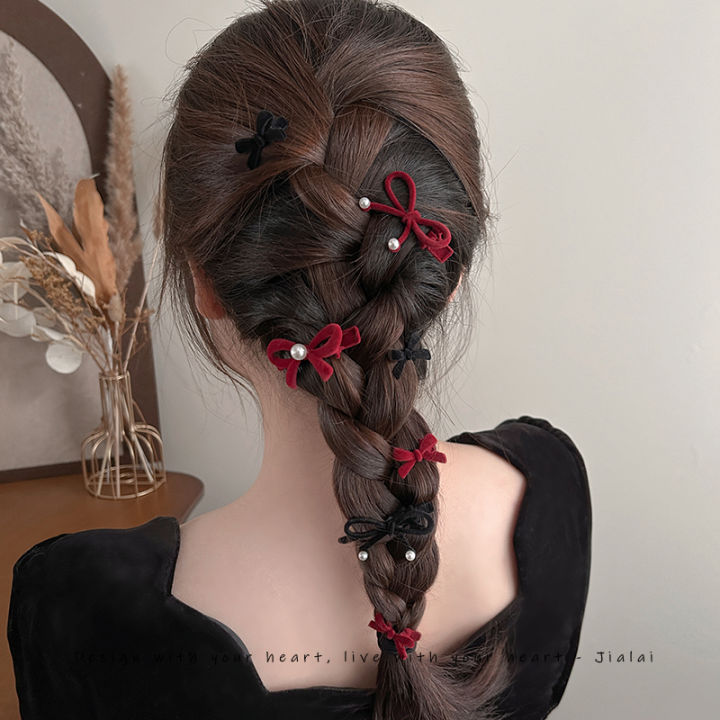 New Year Red Bowknot Hair Clip Cute Small Forehead Side Part Hair Clip ...