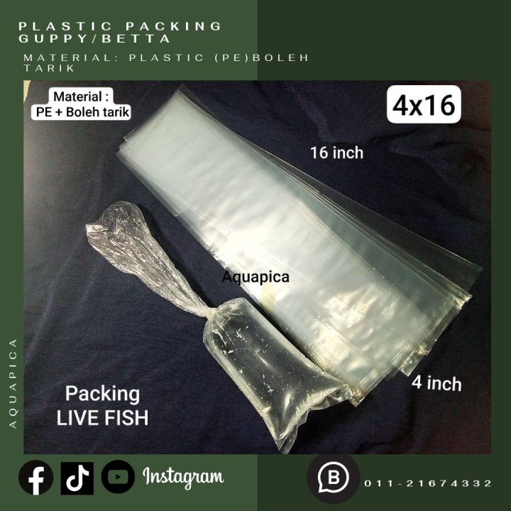 PLASTIC PACKING IKAN HIDUP - 4X16 INCHES - PLASTIC BOLEH TARIK - UNTUK ...