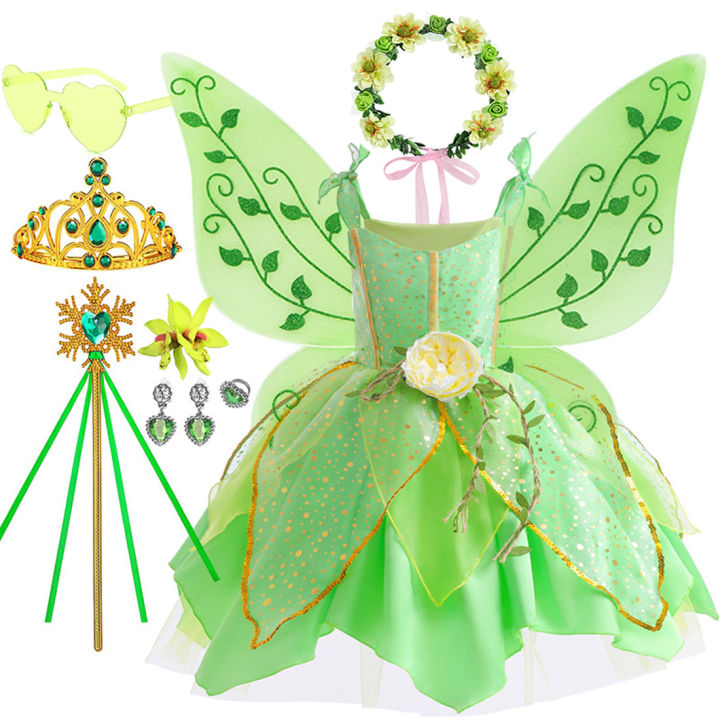 Disney Classic Elf Movie Tinker Bell Girls Play Fairy Dress Green ...