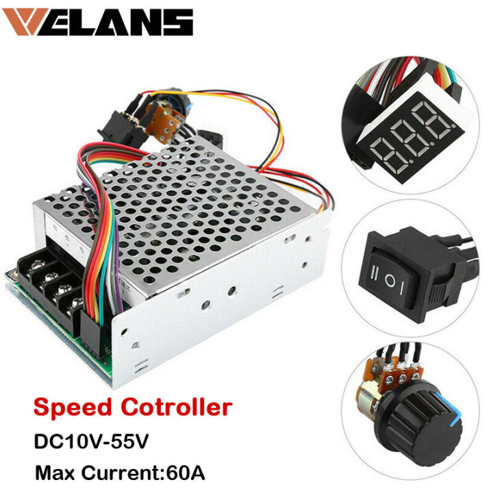 DC PWM Motor Speed Controller DC 10-55V 60A Speed Controller CW CCW Reversible Switch LED ...