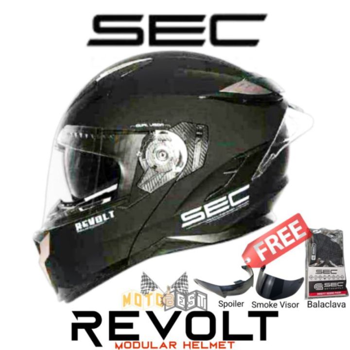 SEC Revolt Modular Helmet Solid Colors + FREE Extra Smoke Visor ...
