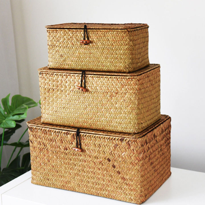 Handmade Wicker Woven Storage Box Rattan Storage Finishing Basket with ...