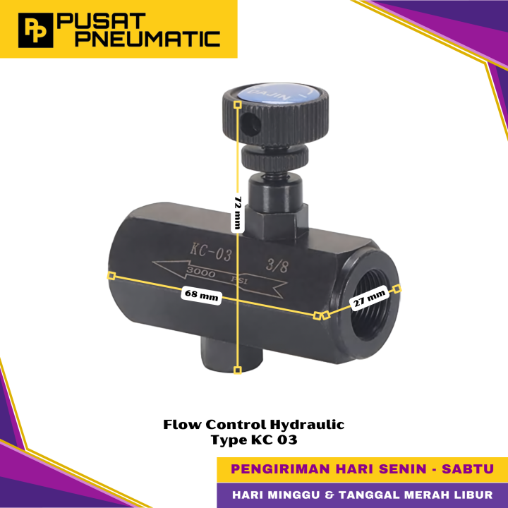 3/8" Hydraulic Flow Control Valve / Throttle Valve 3/8 Inch Type KC-03 ...