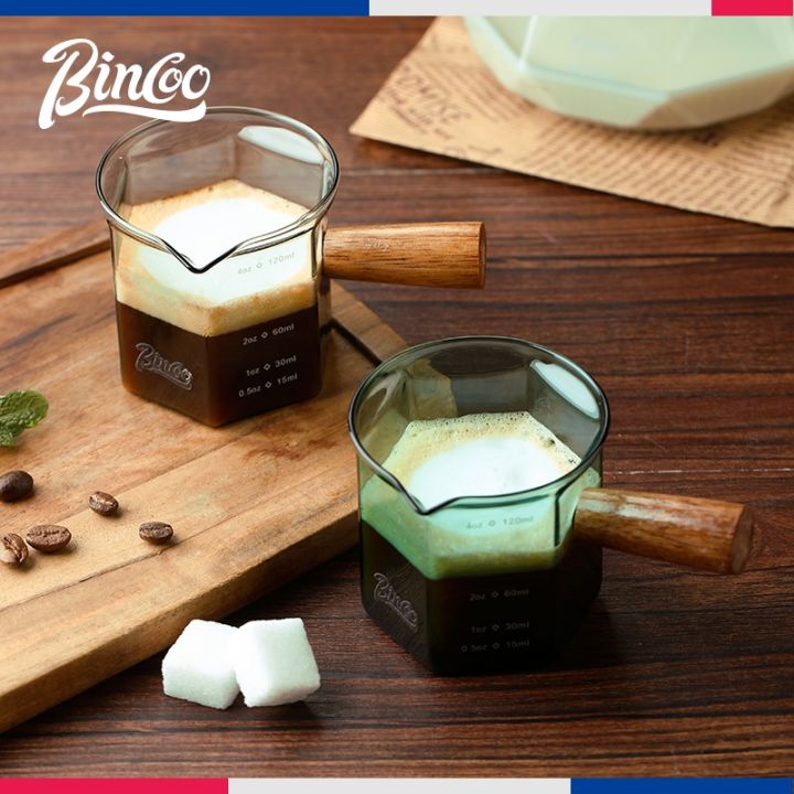 Bincoo แก้วกาแฟถ้วยมีหูจับทำจากไม้พร้อมถ้วยตวงถ้วยแยกกาแฟอิตาลีเข้มข้นกระป๋องนม | Lazada.co.th