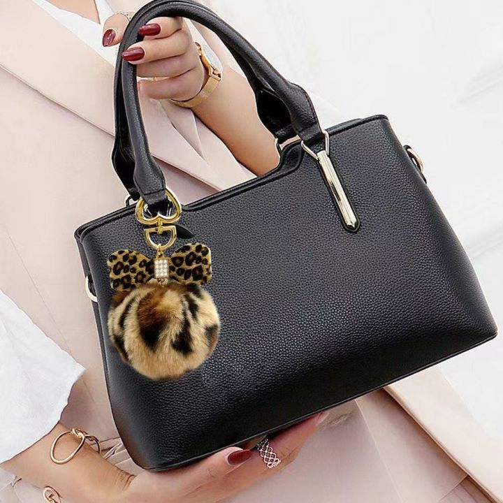 Elegant Leopard Print Furry Keychain with Butterfly Knot for Women High ...