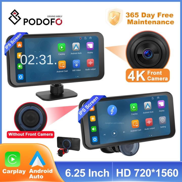 Podofo Wireless CarPlay Android Auto Player 6.25 " Support Rear Camera ...