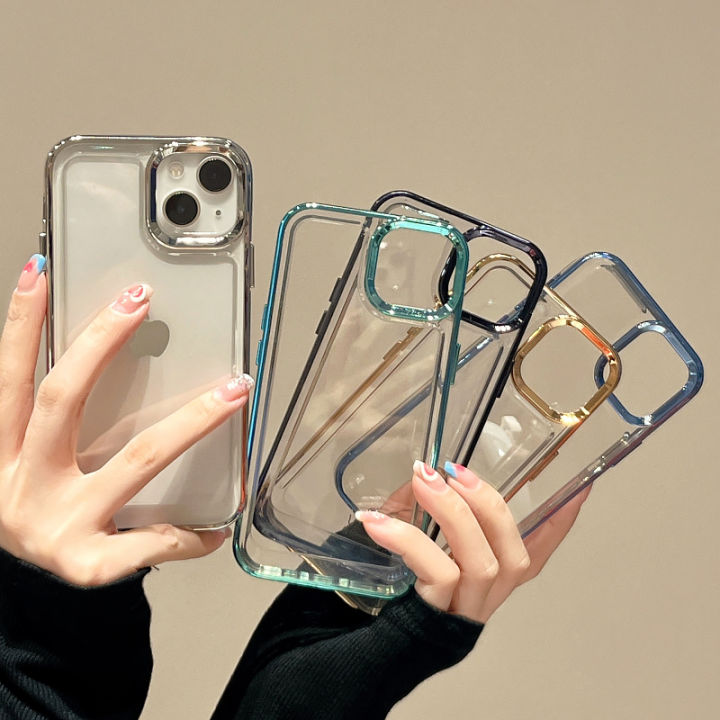 CrashStar Plating Edge Thick Border Transparent Hard Shockproof Phone ...