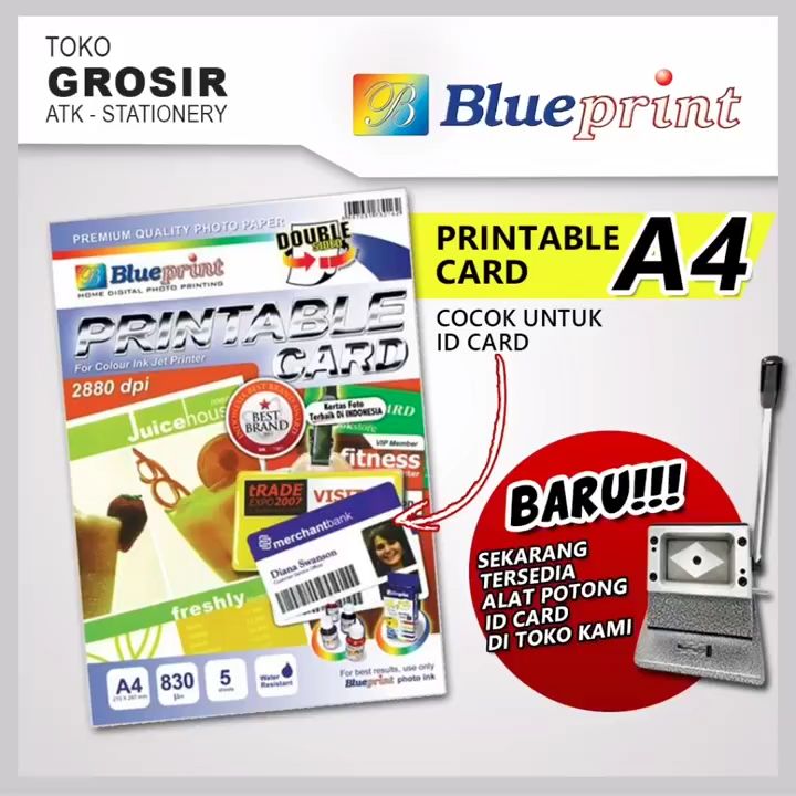 ID Card A3 Bahan Cetak idcard sendiri Printable Card BLUEPRINT Kertas ...