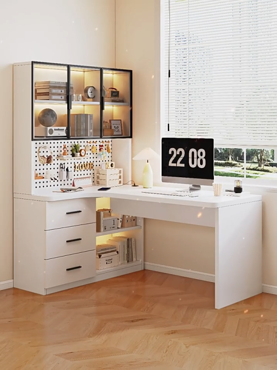 Study Table Corner Computer Table Solid Wood Bookhelf Integrated Corner ...